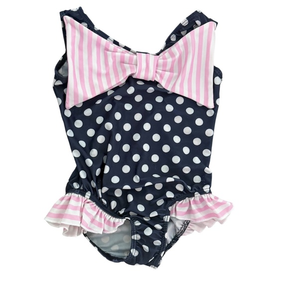 Flap Happy | Swim | Flap Happy Blue Dot Pink Stripe Bow Swimsuit 3t ...